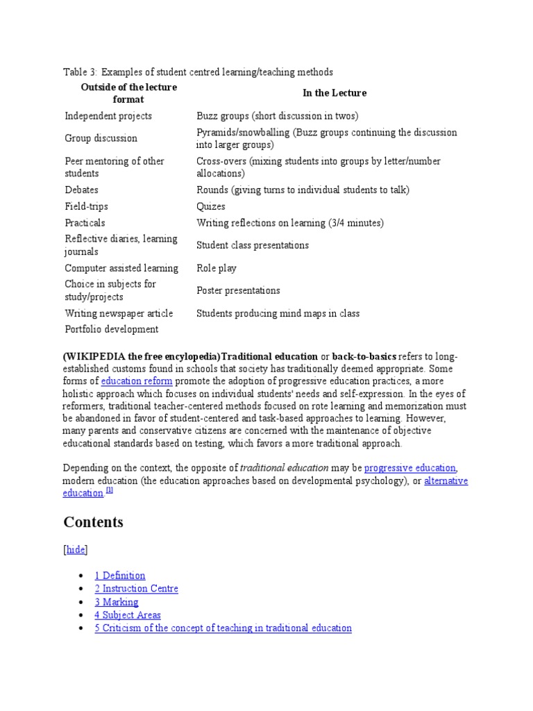 Outside of The Lecture Format in The Lecture: Education Reform | PDF ...