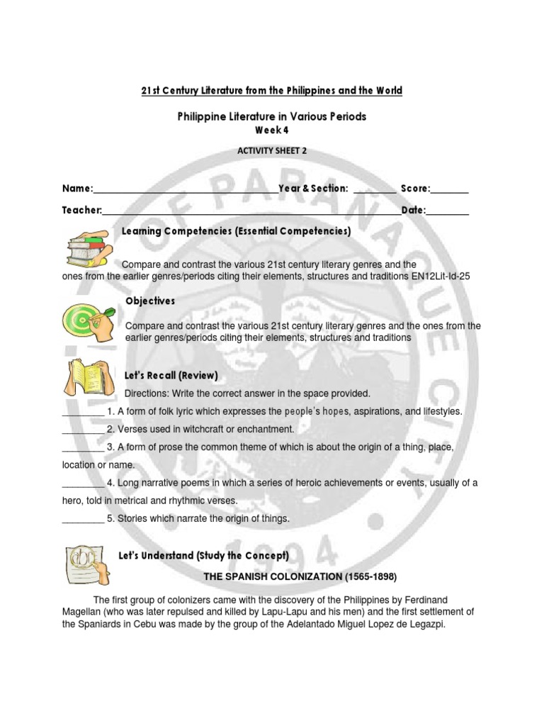 Week 5 Module 4 21st Cent Lit Module Philippine Literature During The ...