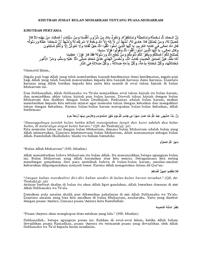 Khutbah Jumat Bulan Muharram Tentang Puasa Muharram | PDF