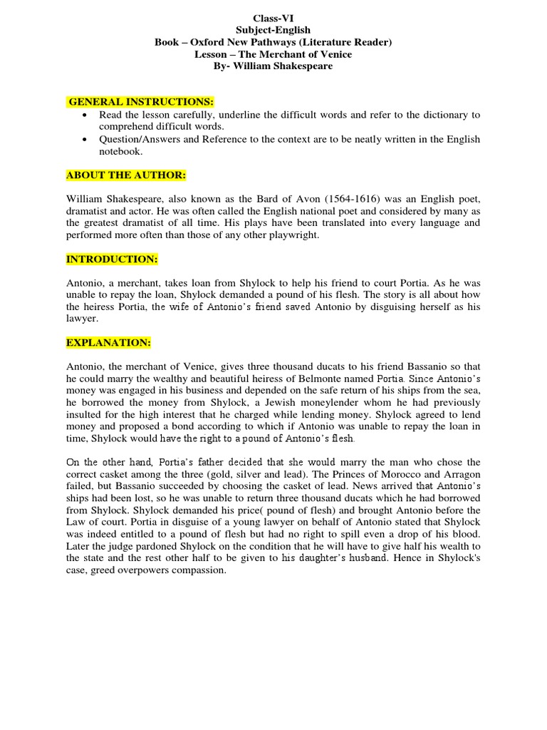 6-English-The Merchant of Venice and Dialogue Writing-Notes | PDF | The ...