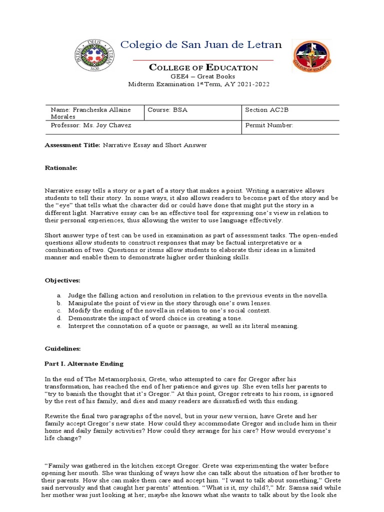 Alternate Ending to Metamorphosis Essay | PDF | Essays | Narrative