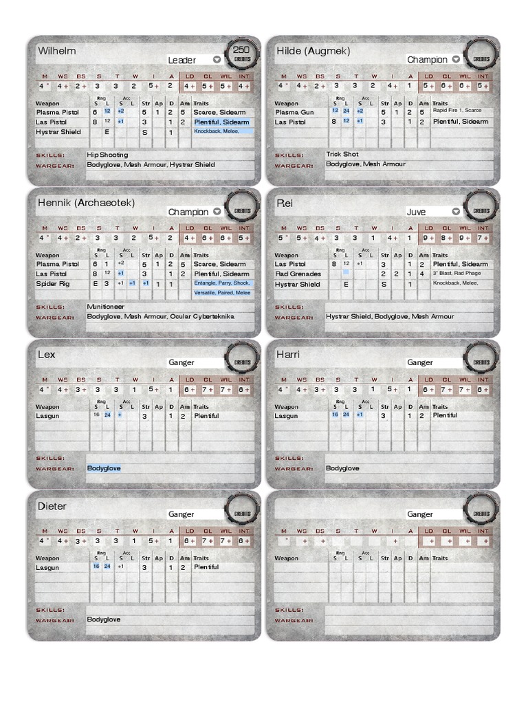 Editable Necromunda Ganger Cards v5.5 | PDF | Projectile Weapons | Firearms