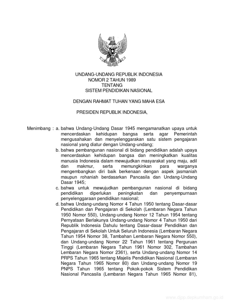 UU Nomor 2 Tahun 1989 | PDF | Politik | Agama & Spiritualitas