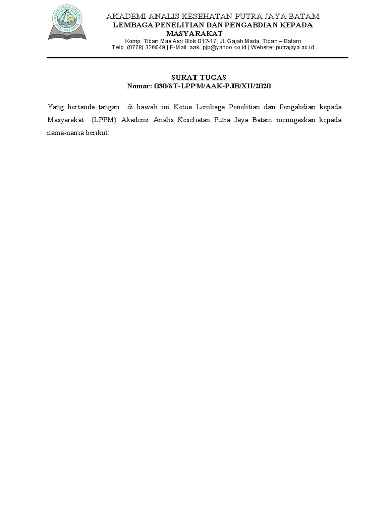 SURAT TUGAS LPPM 2020 | PDF