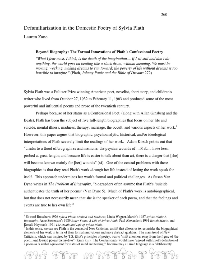 Defamiliarization in The Domestic Poetry of Sylvia Plath: Lauren Zane | PDF