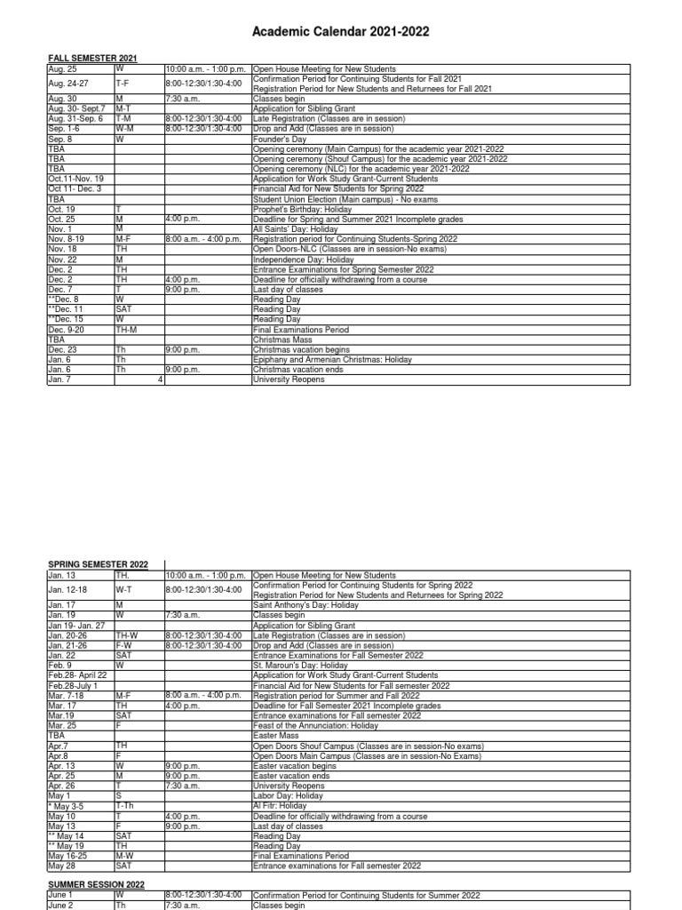 Academic Calendar 2021-2022 | PDF | Academic Term | Academia