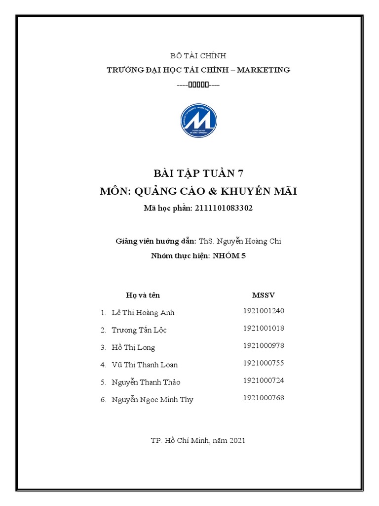 BTT7 - Nhóm 5 - Môn QC&KM - ST3 | PDF