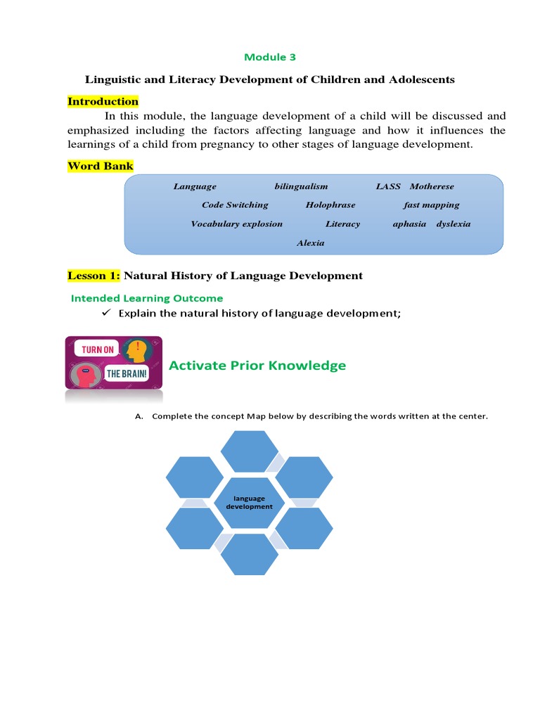 Child and Adolescent Learning - Module 3 | PDF | Language Development ...
