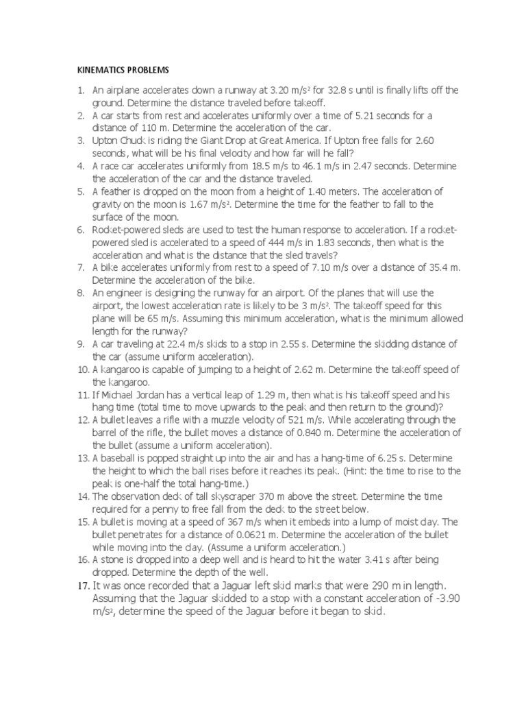 Kinematics Problems With Solution | PDF | Kinematics | Acceleration