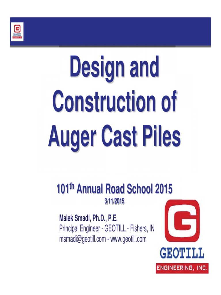 Design and Construction of Auger Cast Piles | PDF | Deep Foundation ...