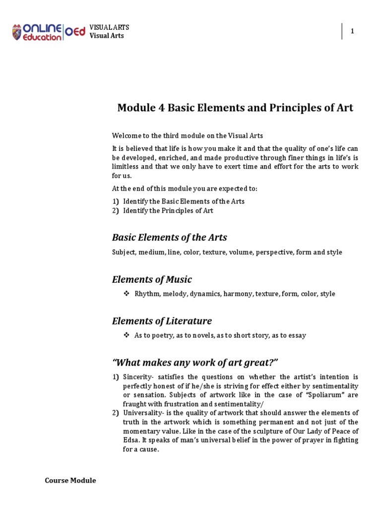 Week 3-4 - Module 4 Basic Elements and Principles of Art | PDF ...