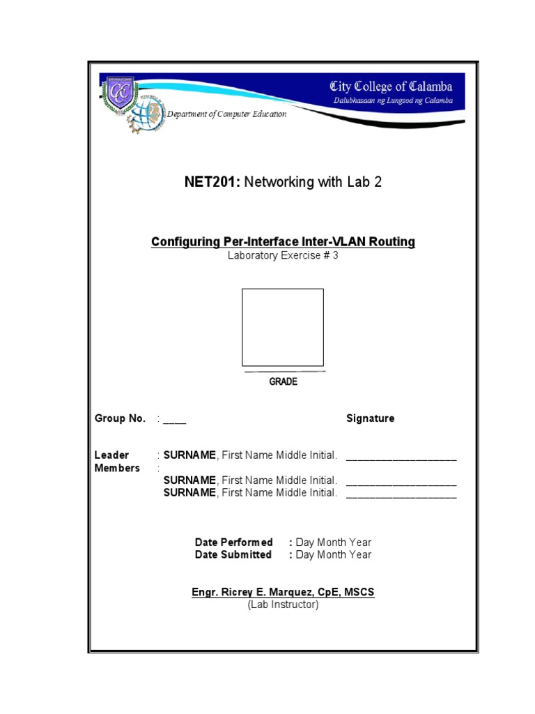NET201 Lab Experiment # 3 - Configuring Per-Interface Inter-VLAN Routing | PDF | Network Switch ...