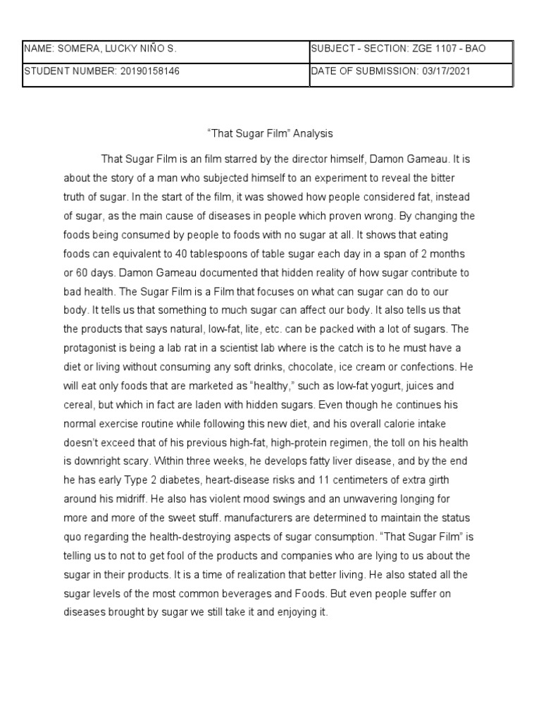 "That Sugar Film: Impact of Hidden Sugars" | PDF | Sugar | Diet & Nutrition