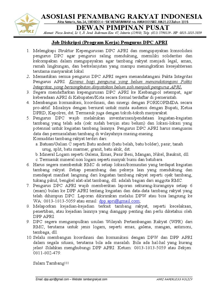 0000 Lampiran SK DPC - JD & Struktur DPC | PDF