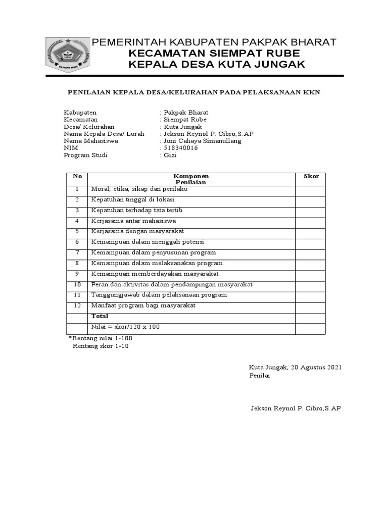 Penilaian KKN | PDF