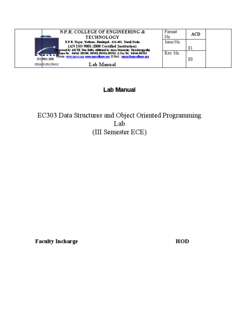 EC303 Data Structures and Object Oriented Programming Lab (III Semester ...