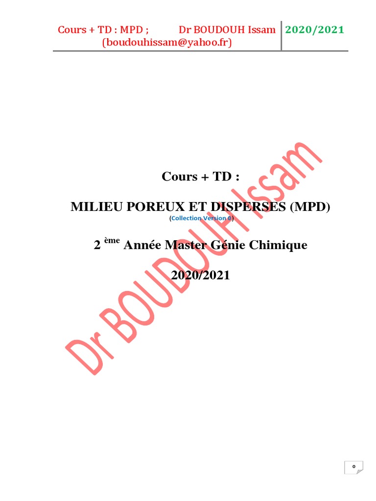 Milieux Poreux et Dispersés en Génie Chimique | PDF | Filtration ...