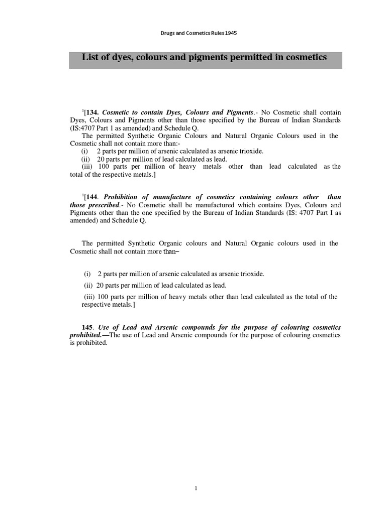 List of Dyes Colours and Pigments Permitted in Cosmetics | Download ...