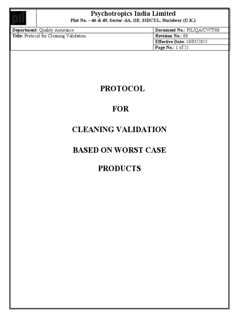 Cleaning Validation Protocol Pdf Verification And Validation Detection Limit