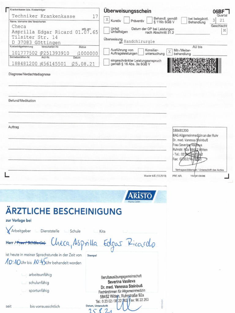 Ärztliche Bescheinigung | PDF