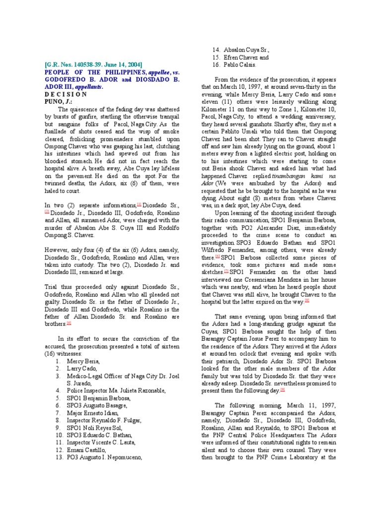 People of The Philippines, Appellee, vs. Godofredo B. Ador and Diosdado ...