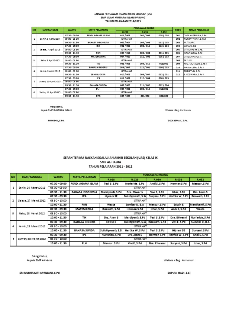 Jadwal To, Pra Un, Uas | PDF
