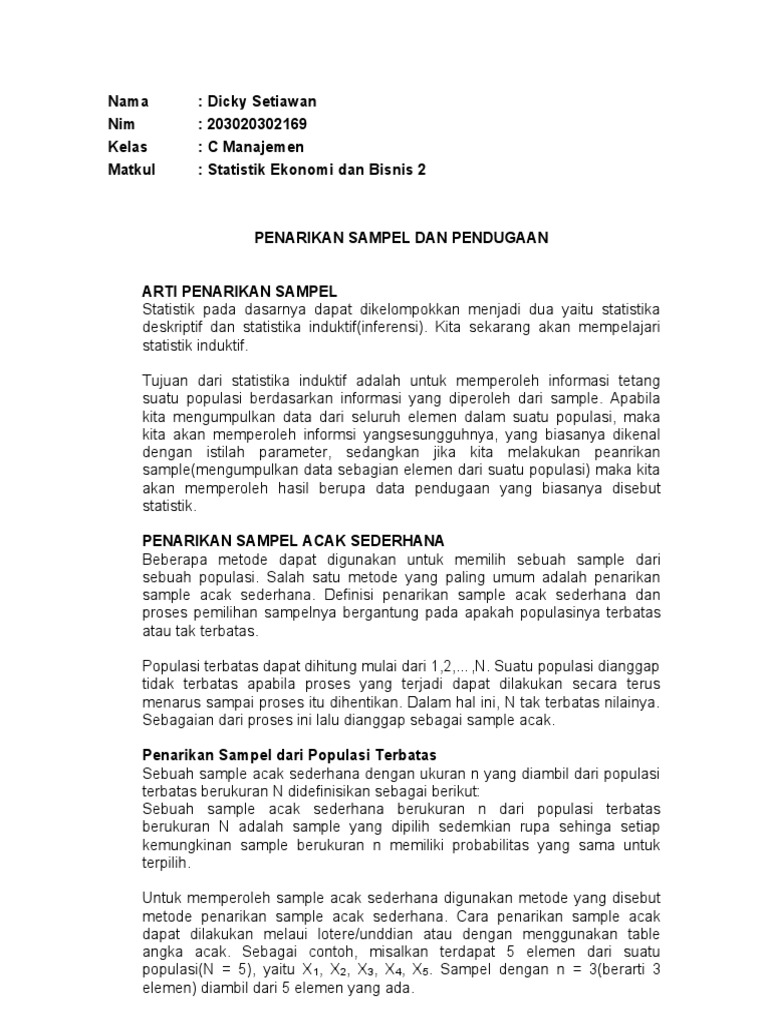 Dicky Setiawan (203020302169) Statistik Ekonomi&Bisnis II | PDF