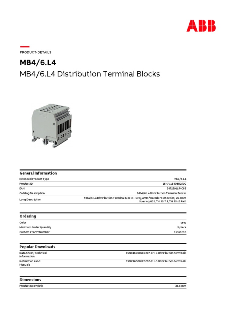 MB4/6.L4 Distribution Terminal Blocks: Product-Details | PDF ...