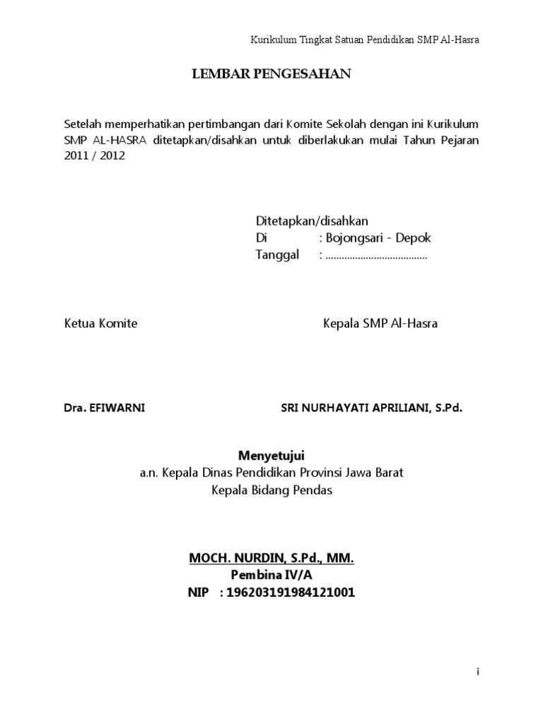 Kurikulum SMP Al-Hasra 2011/2012 | PDF | Karier & Perkembangan