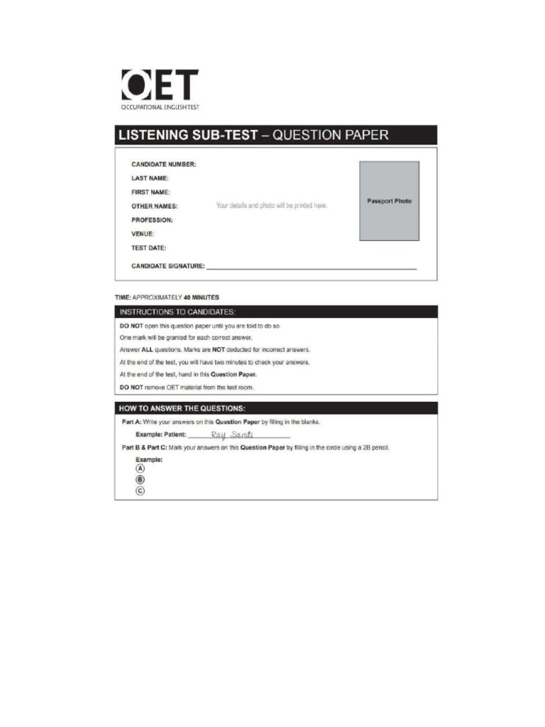 OET Test 1 | PDF