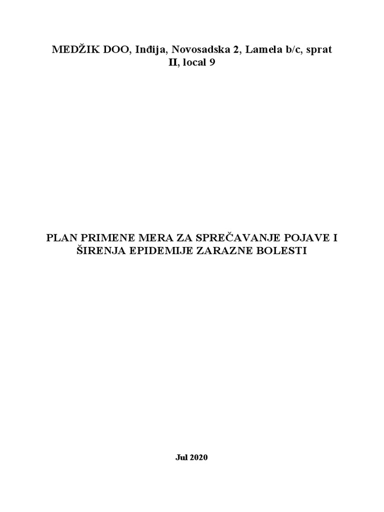 Plan Primene Mera Za Sprecavanje Pojave I Sirenja Epidemije Zarazne Bolesti PDF | PDF