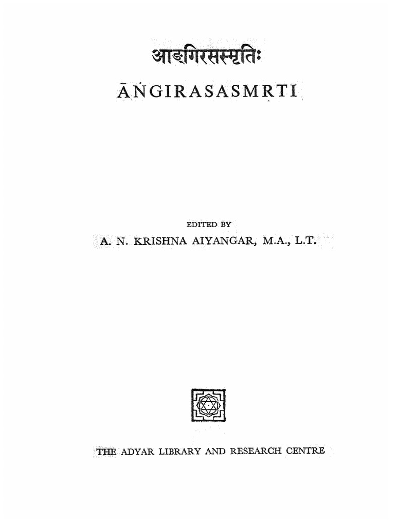 Angirasa Smriti Edited by A N Krishna Aiyangar Adyar | PDF