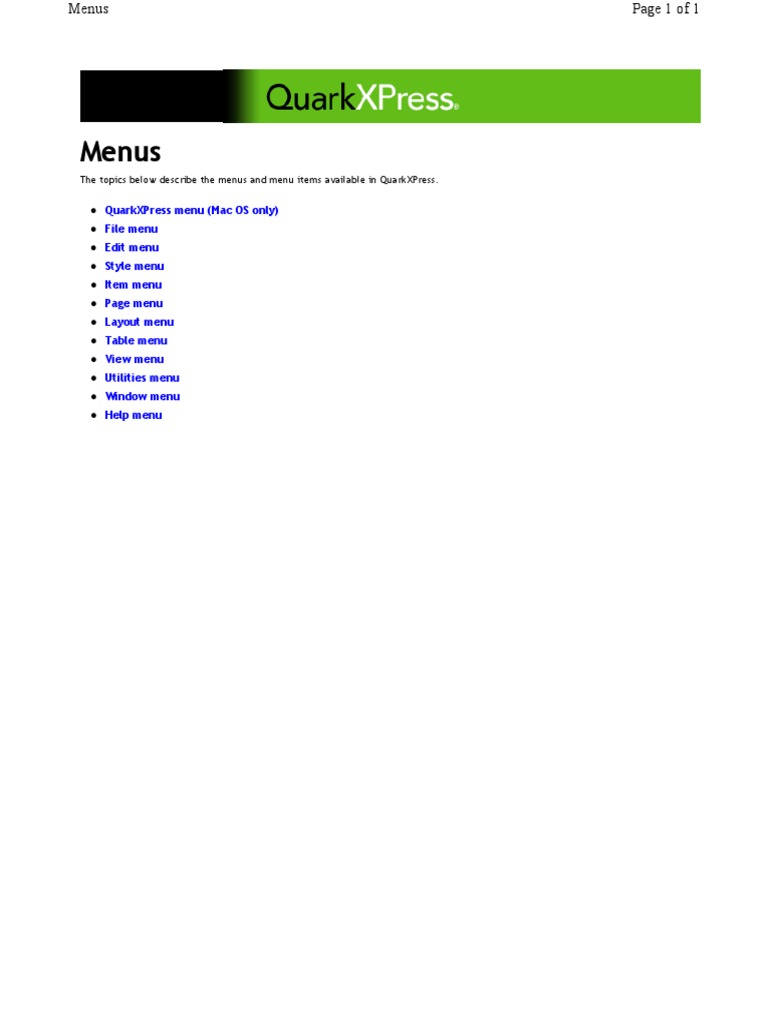 Quark Xpress Menus | PDF | Page Layout | Window (Computing)