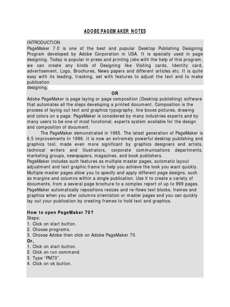 PageMaker Short Notes | PDF | Button (Computing) | Page Layout