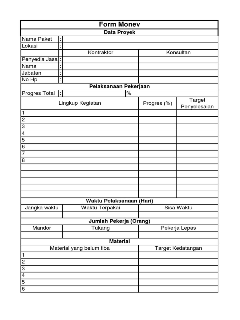 Formulir Monev Proyek Konstruksi | PDF