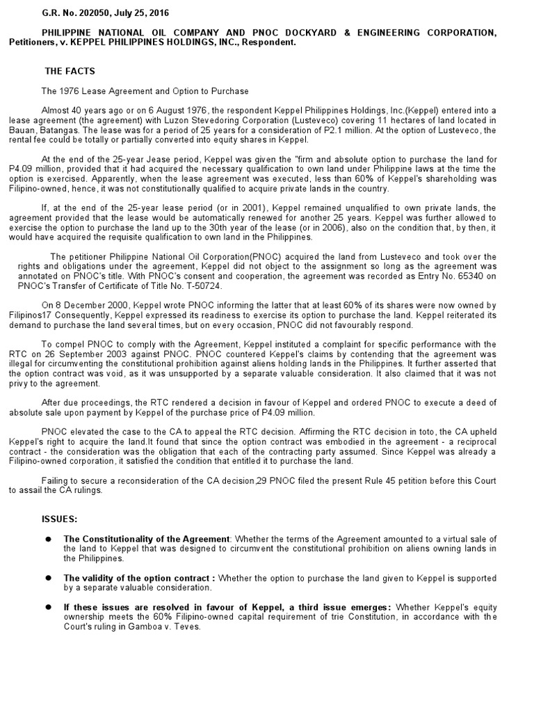 Keppel vs. PNOC Land Ownership Dispute | PDF | Offer And Acceptance ...