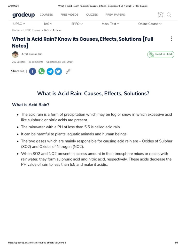 What Is Acid Rain - Know Its Causes, Effects, Solutions (Full Notes ...