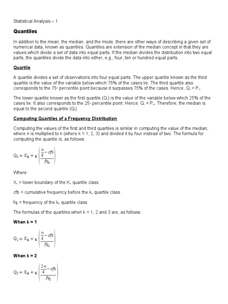 Statistical Analysis QUARTILES | PDF | Quartile | Quantile Statistical Analysis QUARTILES | PDF | Quartile | Quantile