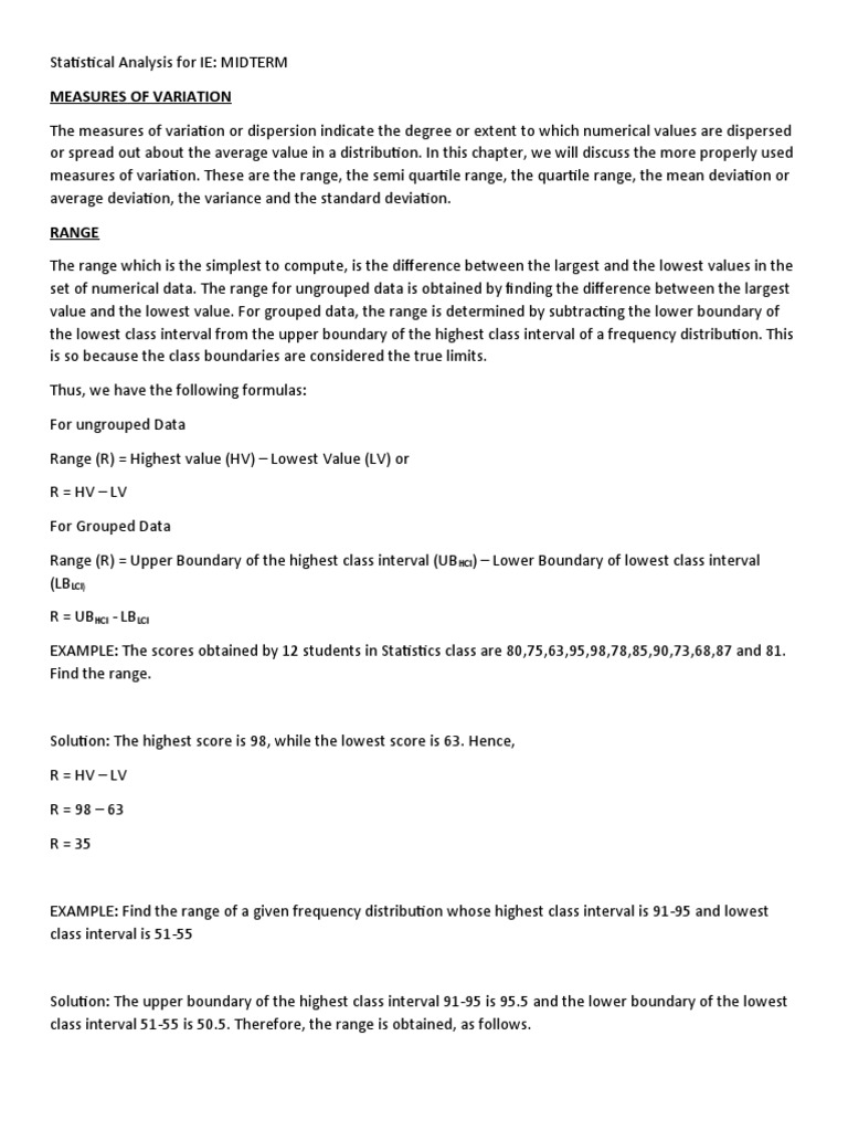 Statistical Analysis Measure of Variation | PDF | Quartile | Variance