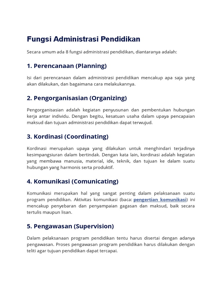 Fungsi Administrasi Pendidikan: 1. Perencanaan (Planning) | PDF ...