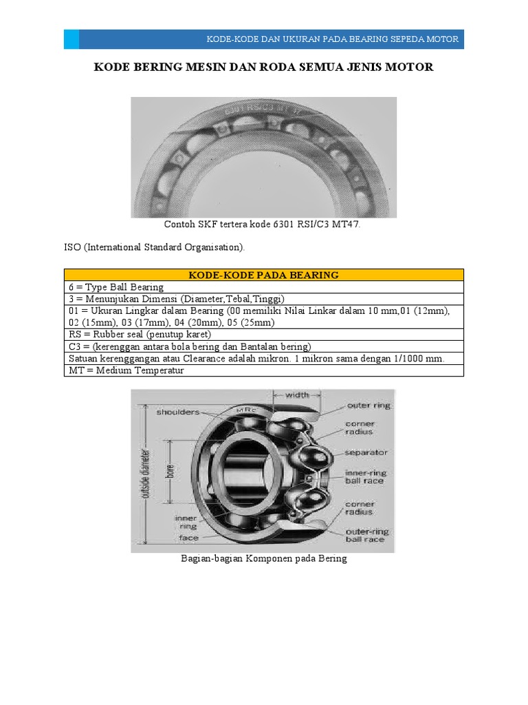 Ukuran dan Kode Bearing Sepeda Motor | PDF