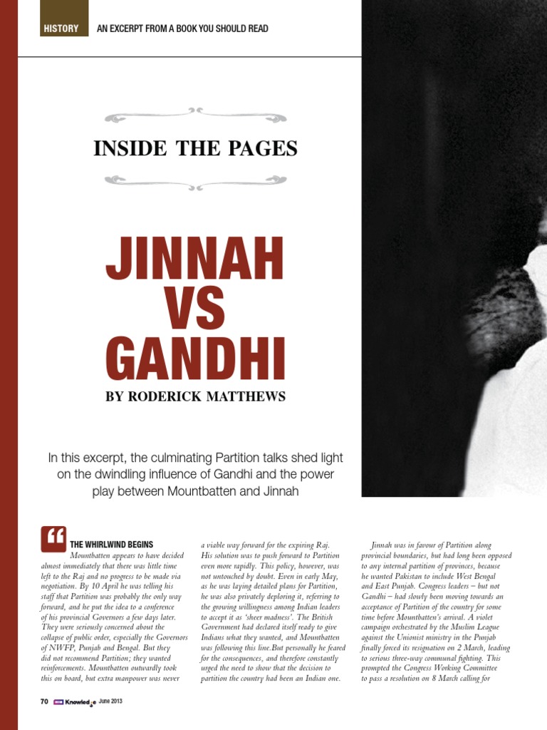 Jinnah Vs Gandhi Book Excerpt | PDF | Partition Of India | British Raj