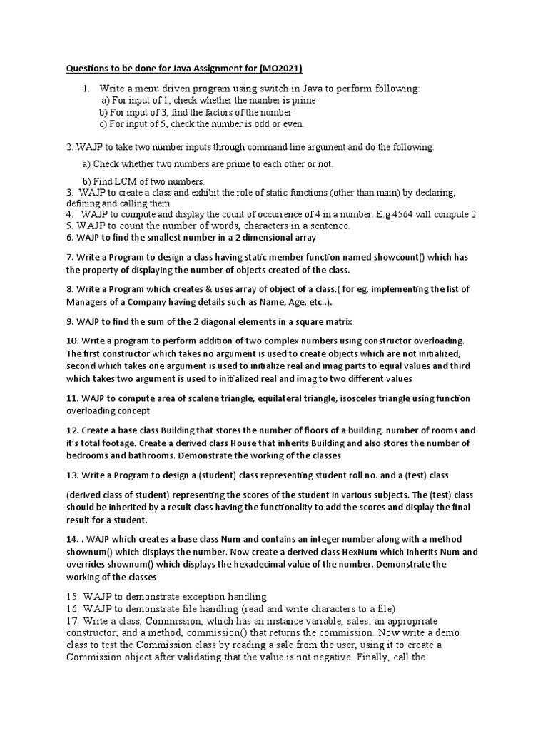 Questions To Be Done For Java Assignment For (MO2021) | PDF | Method ... Questions To Be Done For Java Assignment For (MO2021) | PDF | Method ...