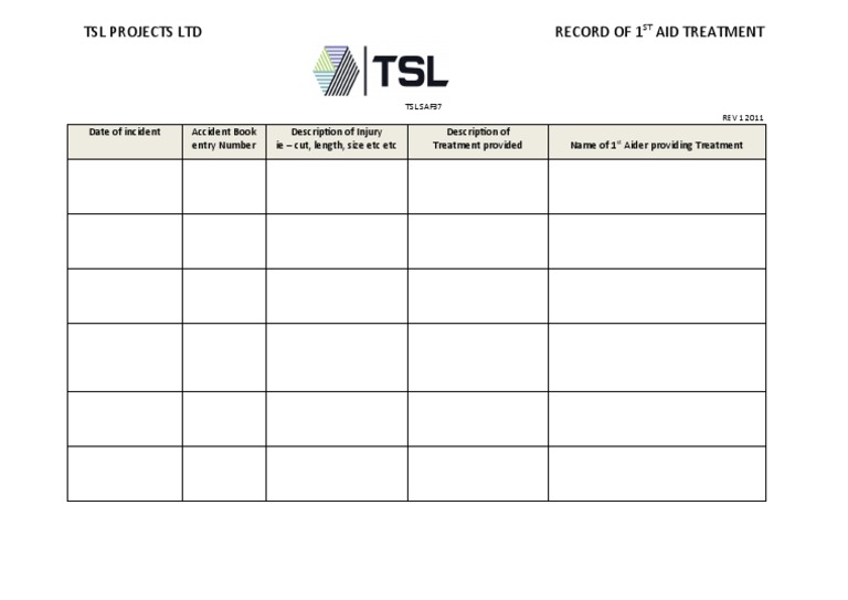 TSL SAF 037 RECORD OF 1st AID TREATMENT | PDF