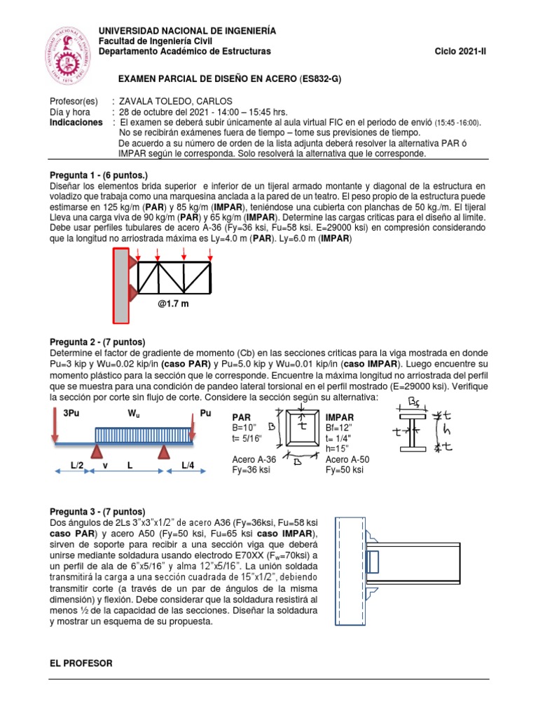 Caso PAR) y Acero A50 (Fy 50 Ksi, Fu 65 Ksi Caso IMPAR) | PDF ...