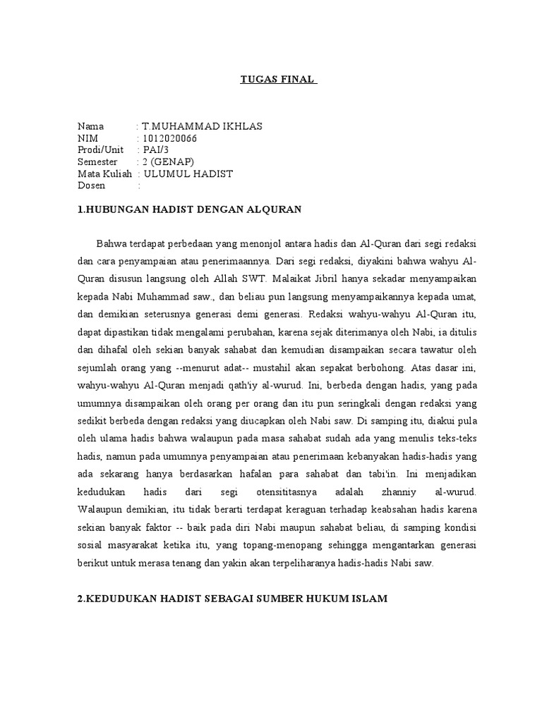 Tugas Final Ulumul Hadist | PDF