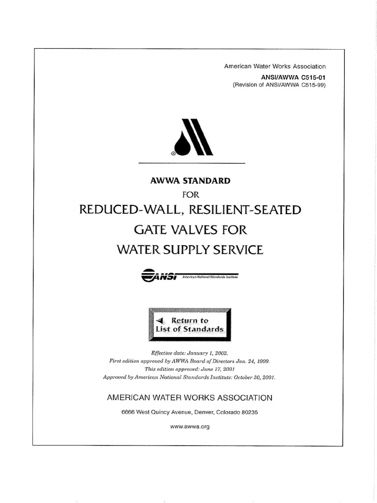 ANSI AWWA C515 01 Reduce Wall RS Gate Valve | PDF