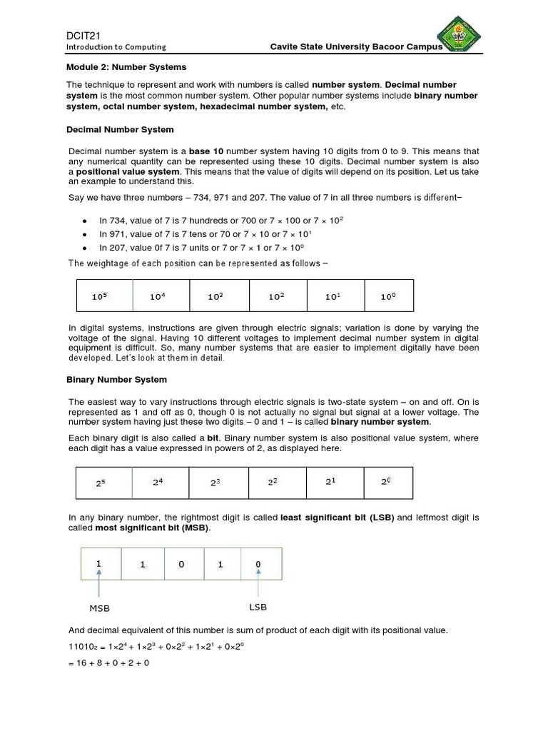 DCIT21: Module 2: Number Systems | PDF | Byte | Decimal