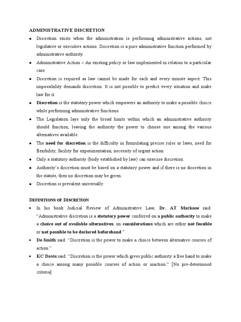 Administrative Discretion: Efinitions OF Iscretion | PDF | Discretion ...