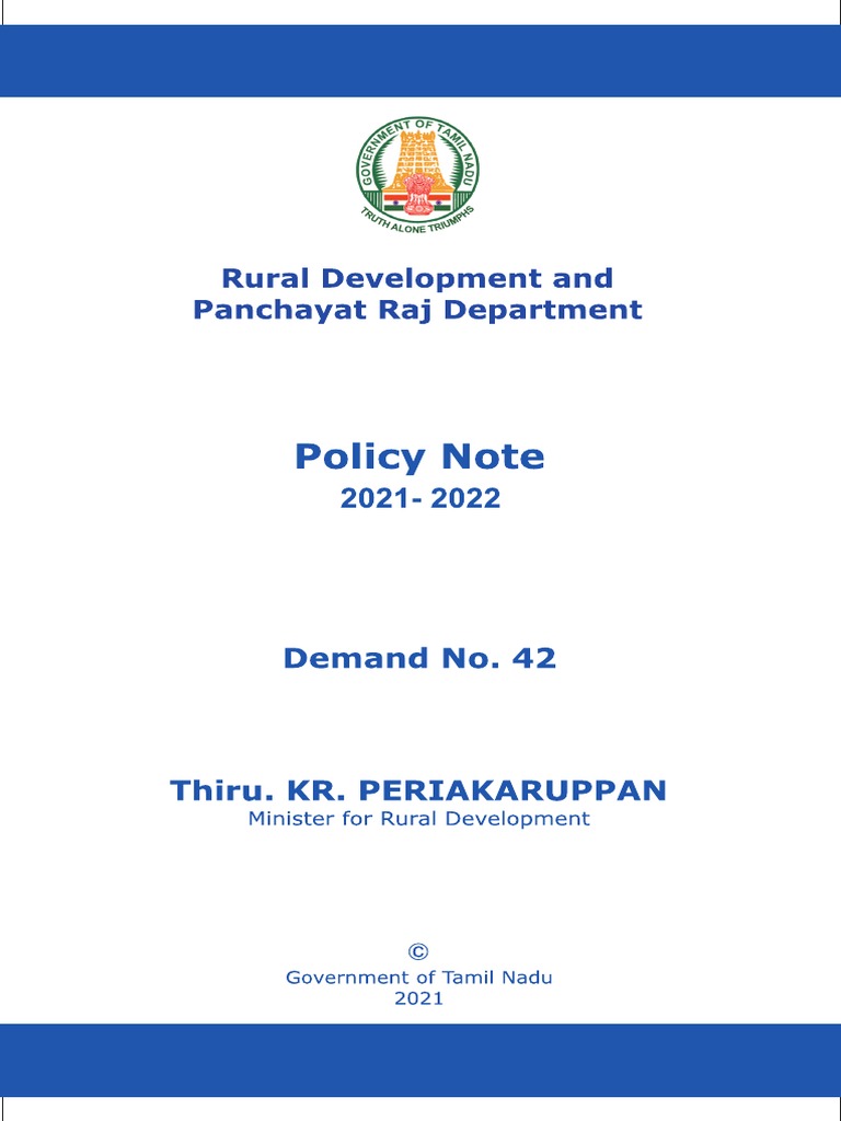 42 RD Policy Note Englsih 2021 2022 | PDF | Sanitation | Government